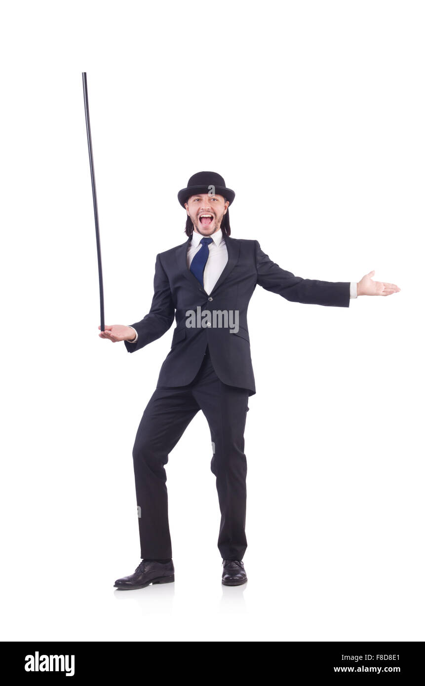 Man dancing with walking stick on white Stock Photo - Alamy