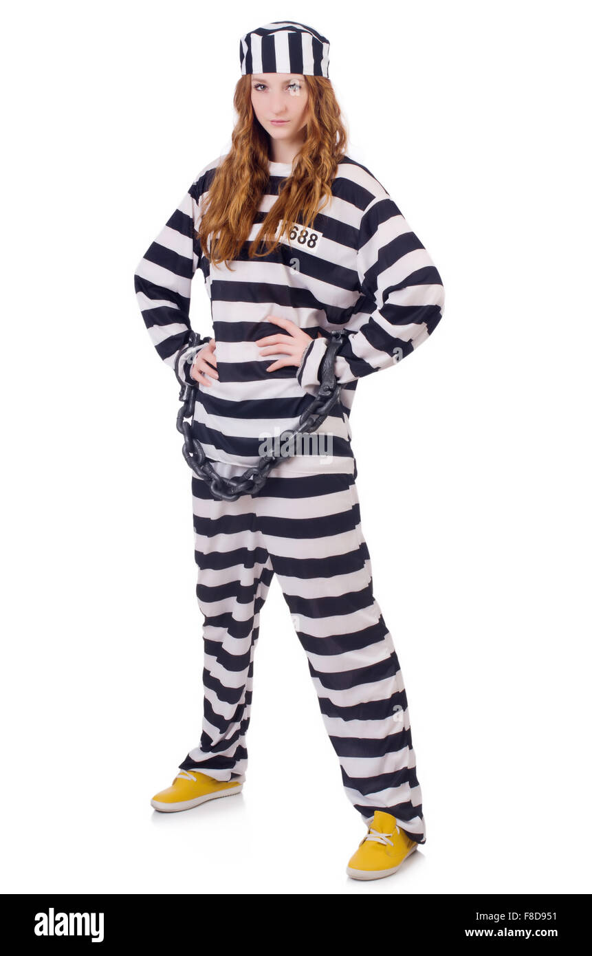 Prisoner in striped uniform on white Stock Photo - Alamy