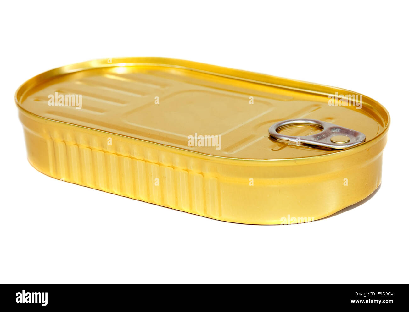 closed gold metal tin. isolated on white background Stock Photo - Alamy