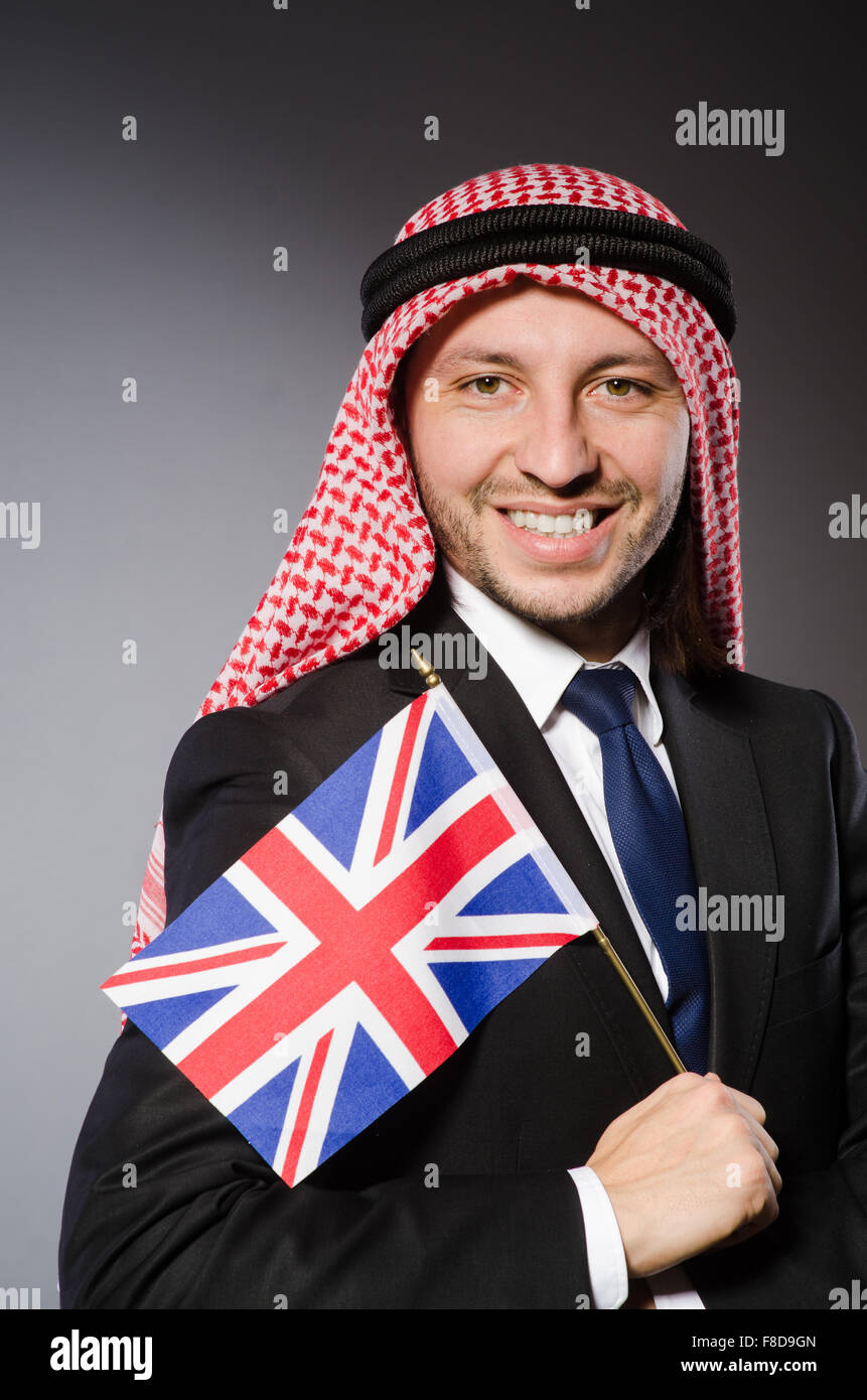 Arab man with united kingdom flag Stock Photo - Alamy