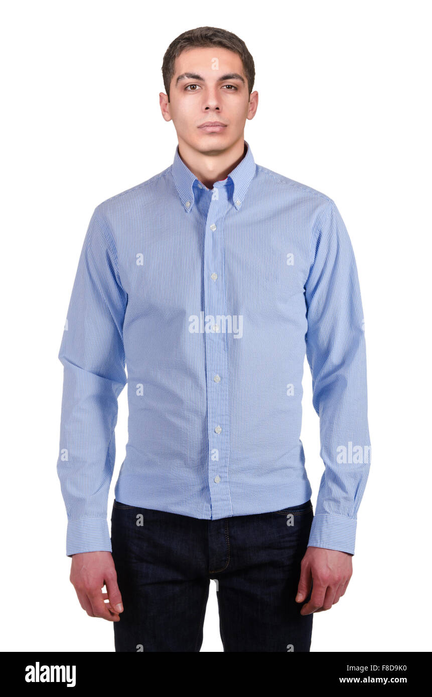 Male model with shirt isolated on white Stock Photo - Alamy