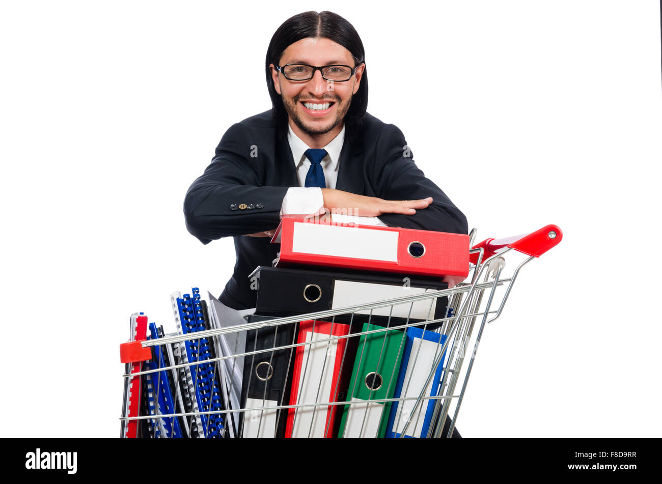 Man with business folders isolated on white Stock Photo - Alamy