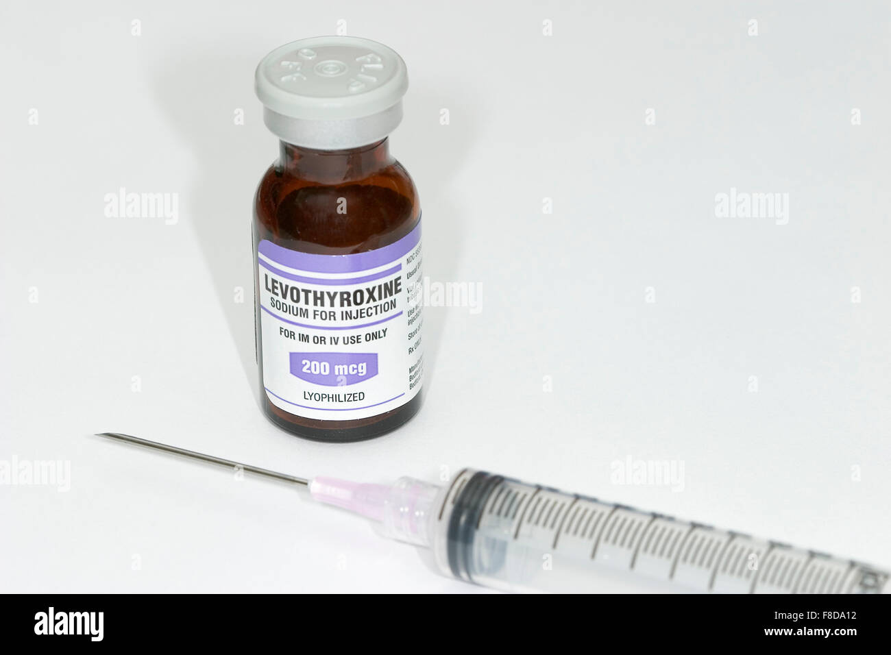 Levothyroxine, injectable synthetic thyroid hormone shown with syringe ...