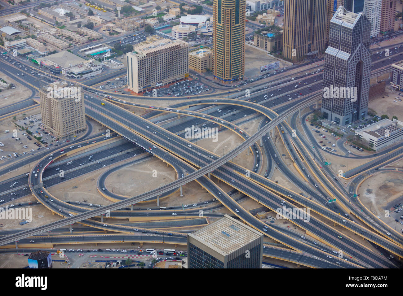 dubai city skyline main road and new skyscrapers at sunset Stock Photo ...
