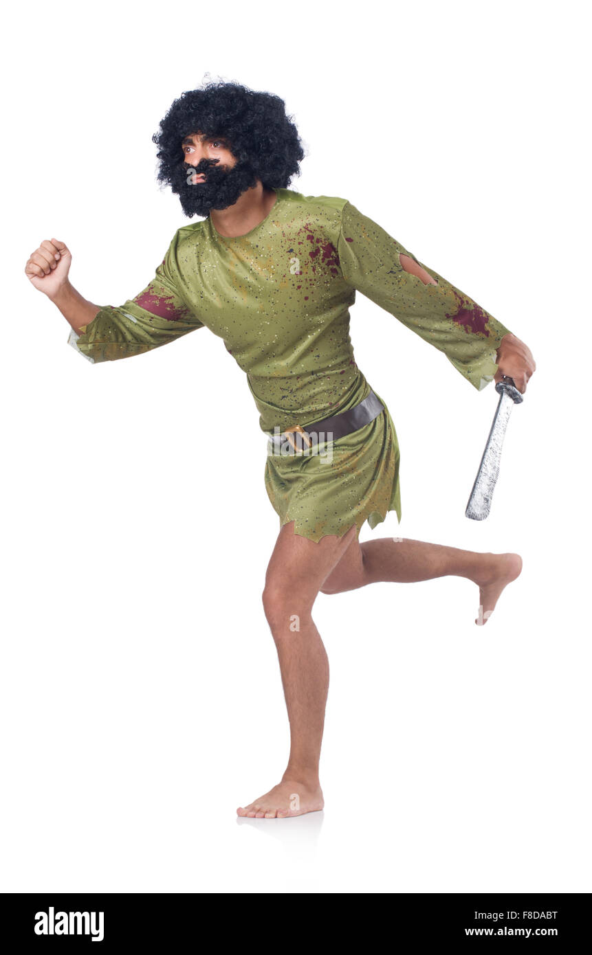 Savage man isolated on white Stock Photo - Alamy