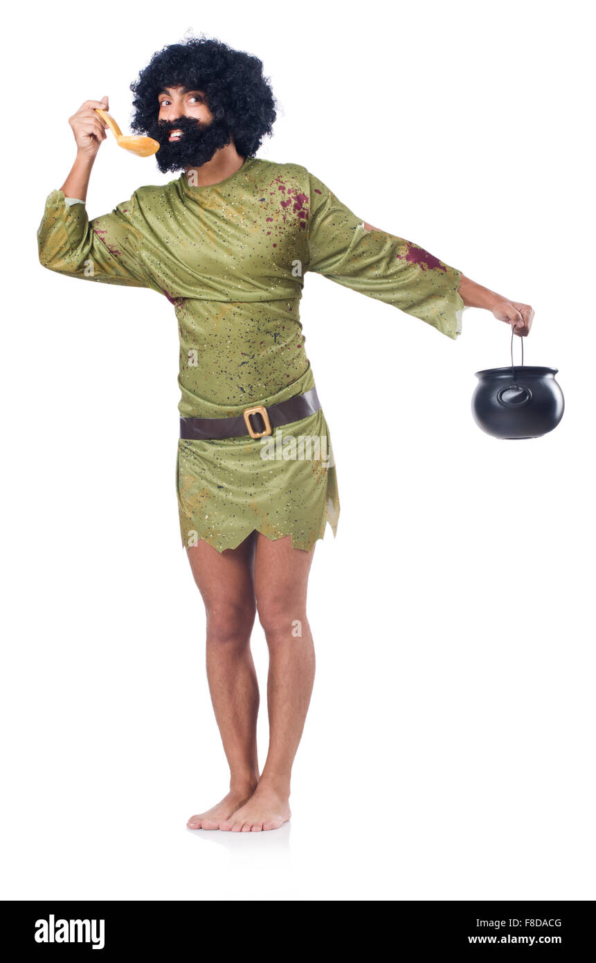 Savage man isolated on white Stock Photo - Alamy