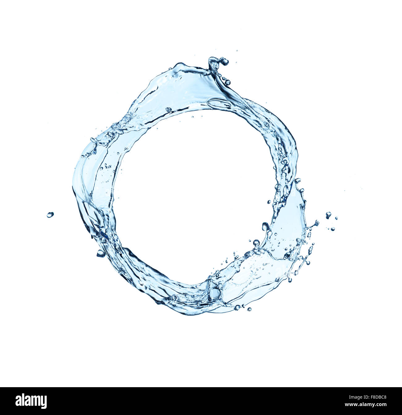 blue abstract water splash in circle shape, isolated on white ...