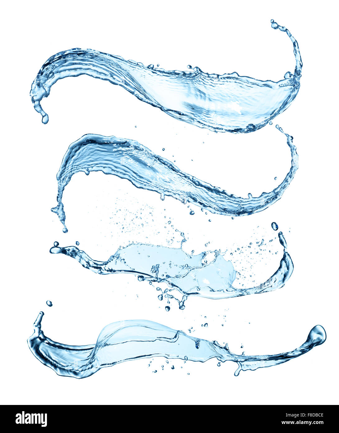 blue abstract water splash collection isolated on white background ...