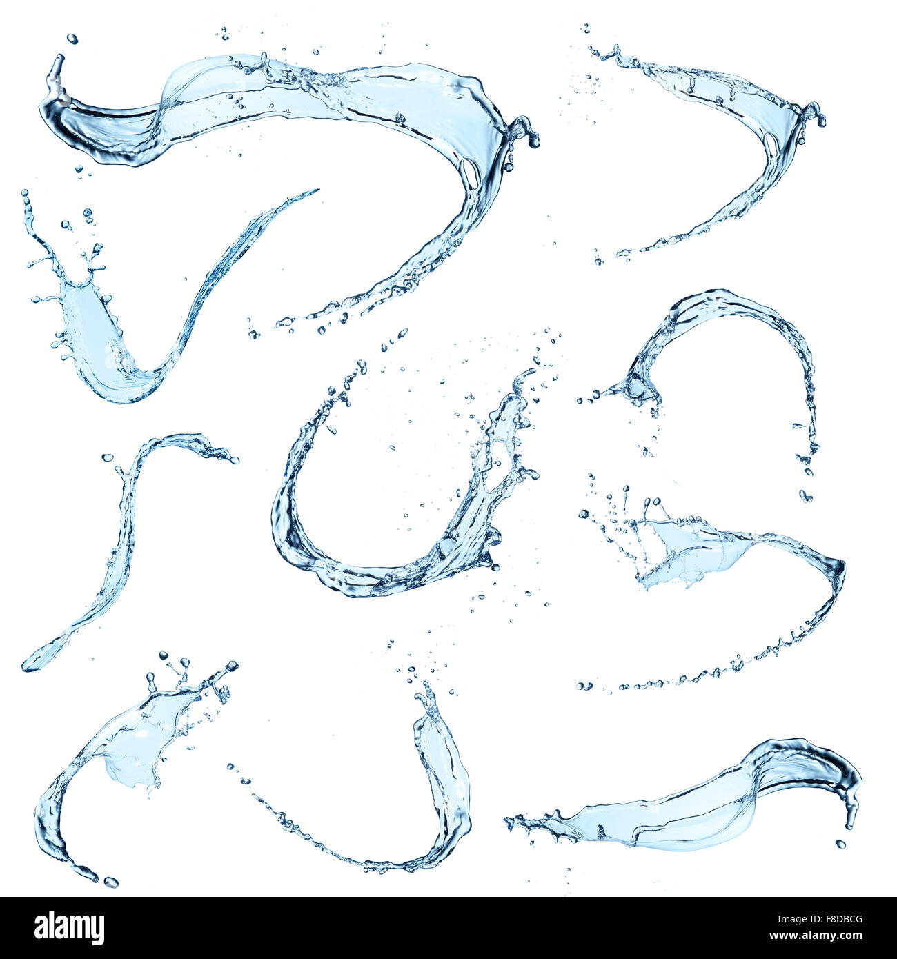 blue abstract water splash collection isolated on white background ...