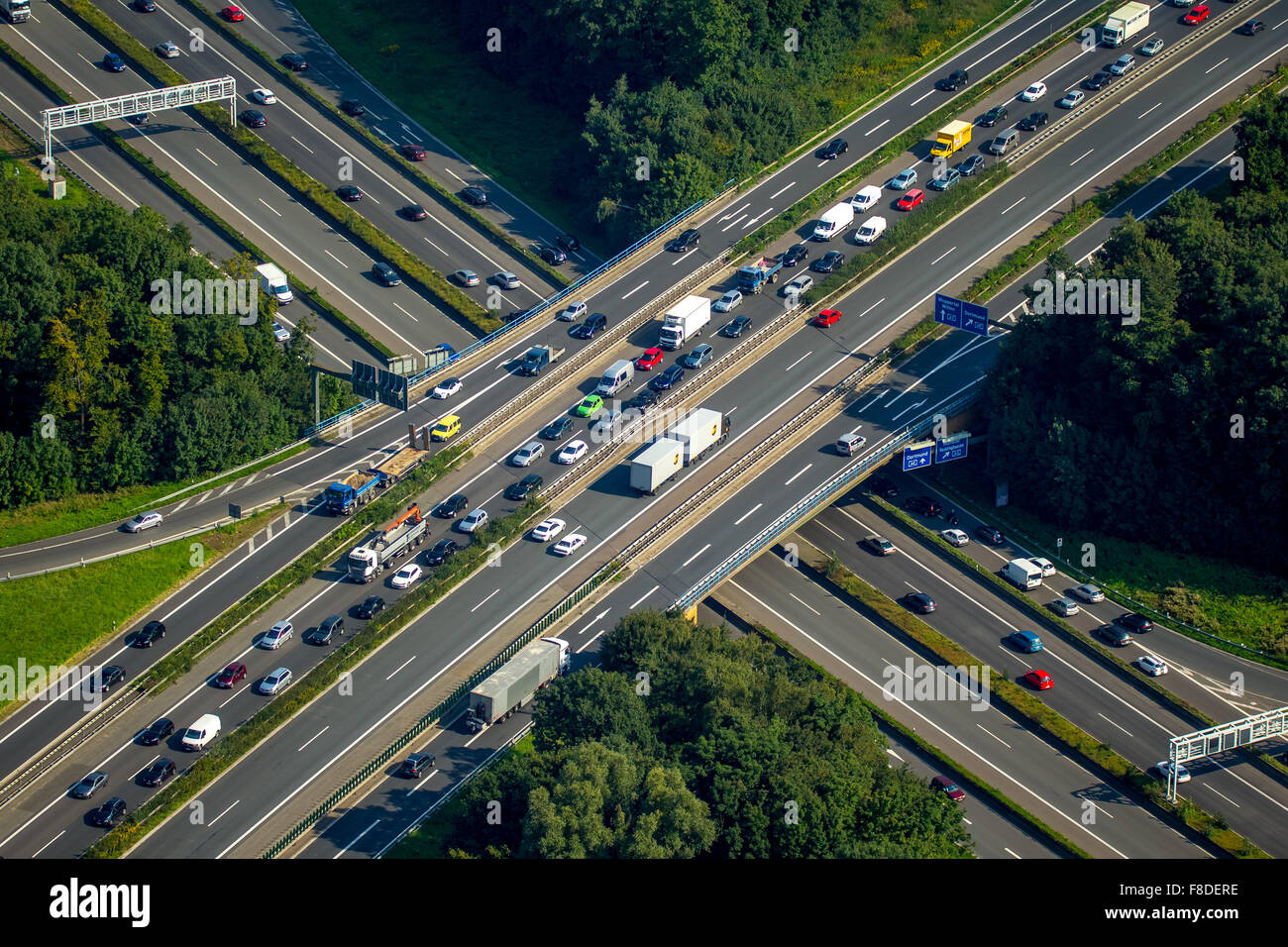 Traffic jam on the A43 and A40 bridge Ruhrschnellweg, Bochum, Ruhr area ...
