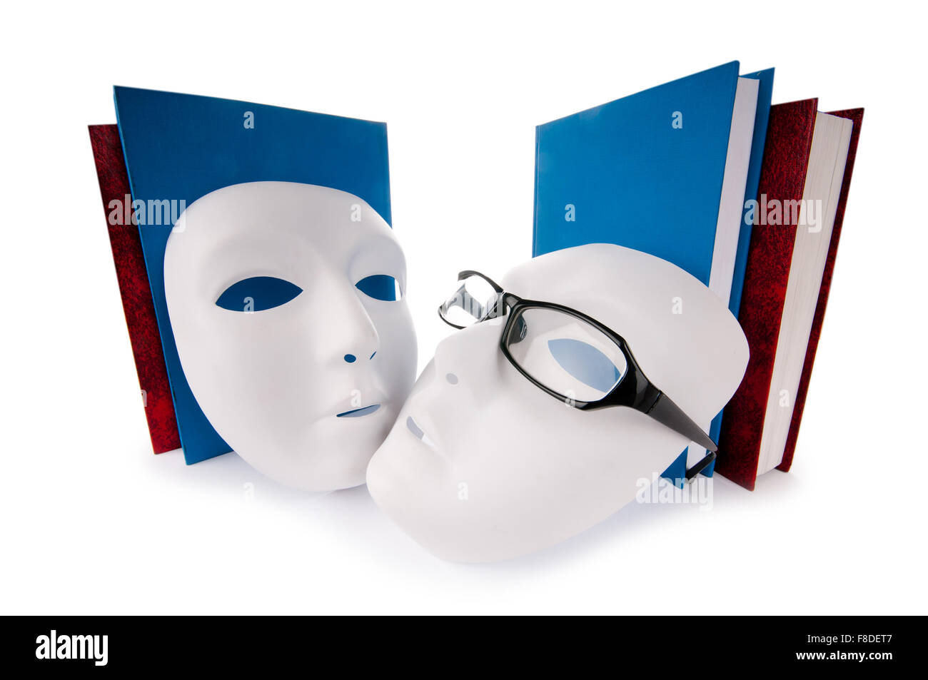 Reading concept with masks, books and glasses Stock Photo - Alamy
