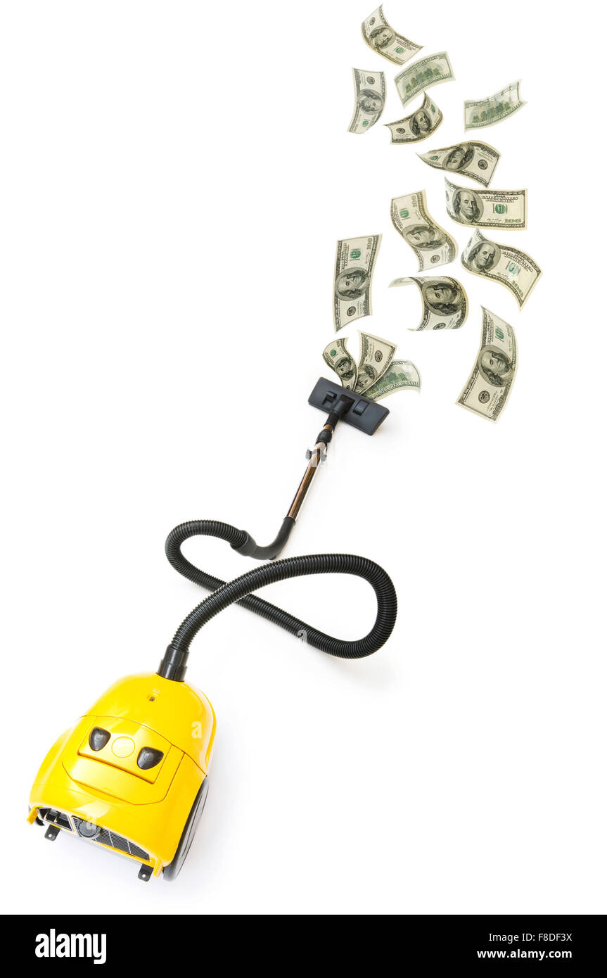 Concept with vacuum cleaner sucking money Stock Photo - Alamy