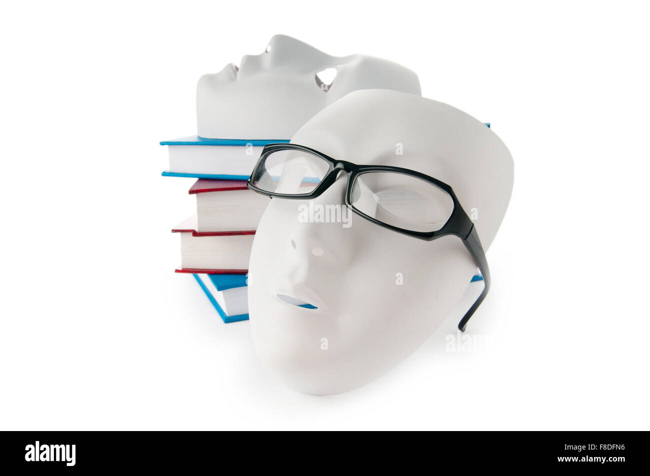 Reading concept with masks, books and glasses Stock Photo - Alamy