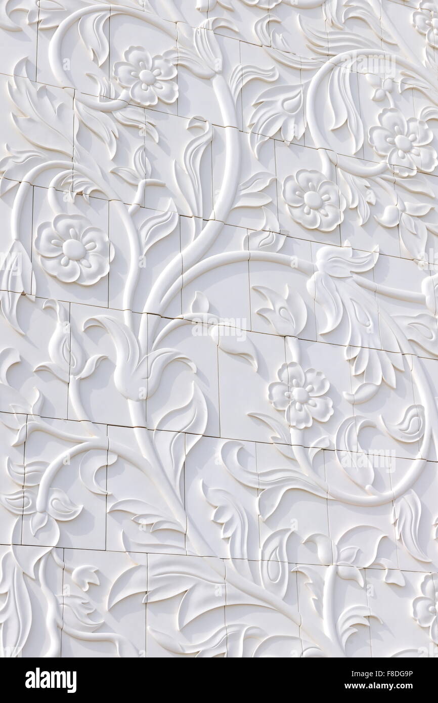 stone background texture with floral design carved in marble Stock ...