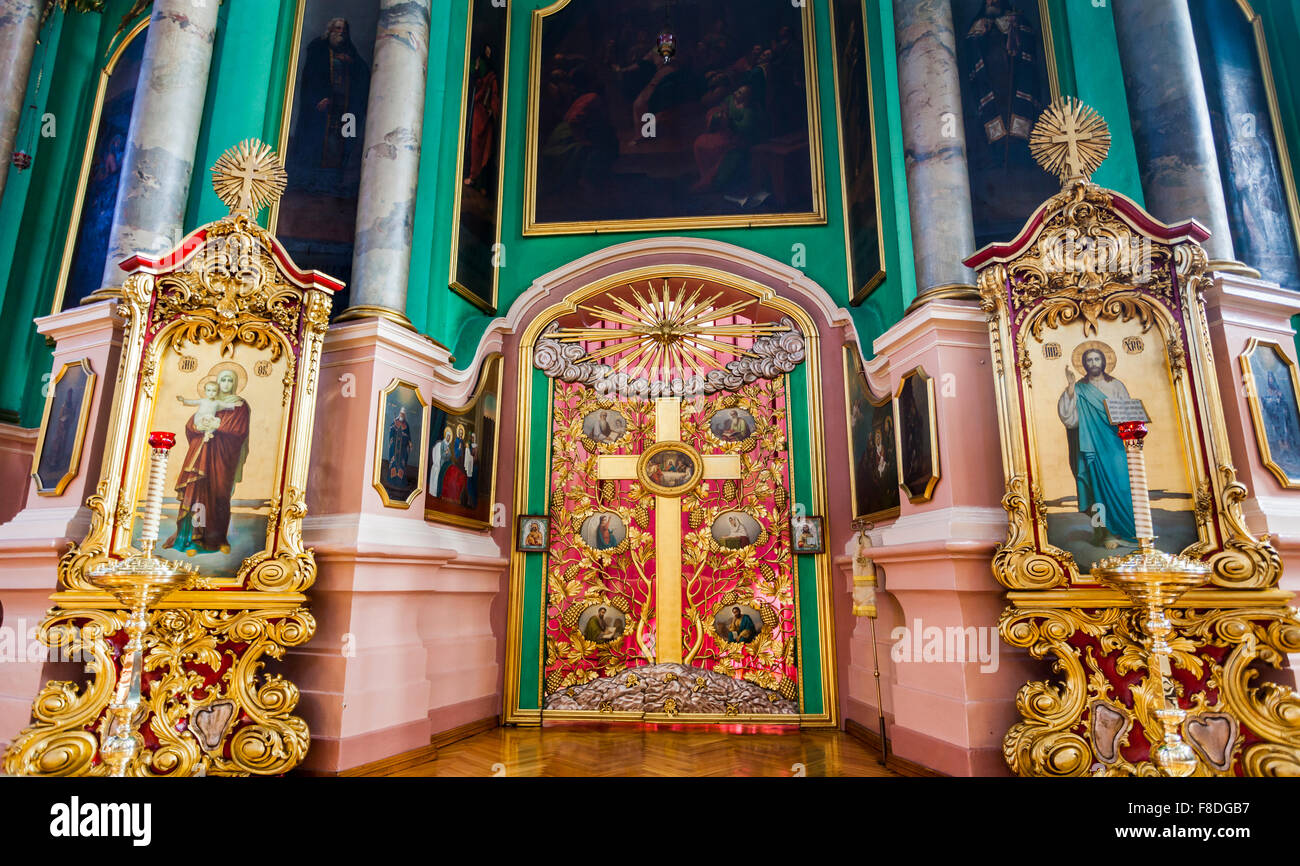 Gilded cross the iconostasis of the Russian Orthodox Church of the Holy ...