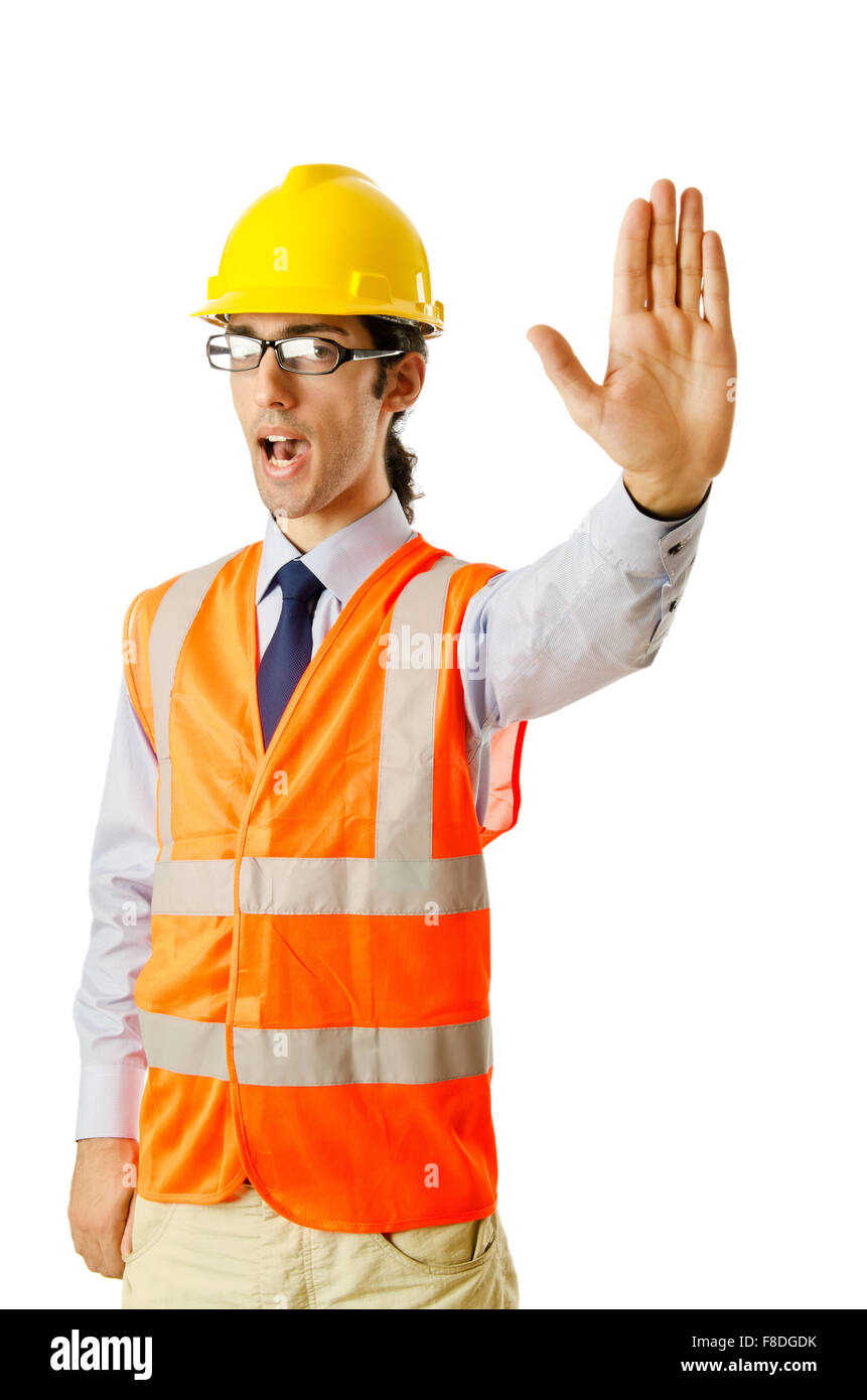 Young construction worker with hard hat Stock Photo - Alamy