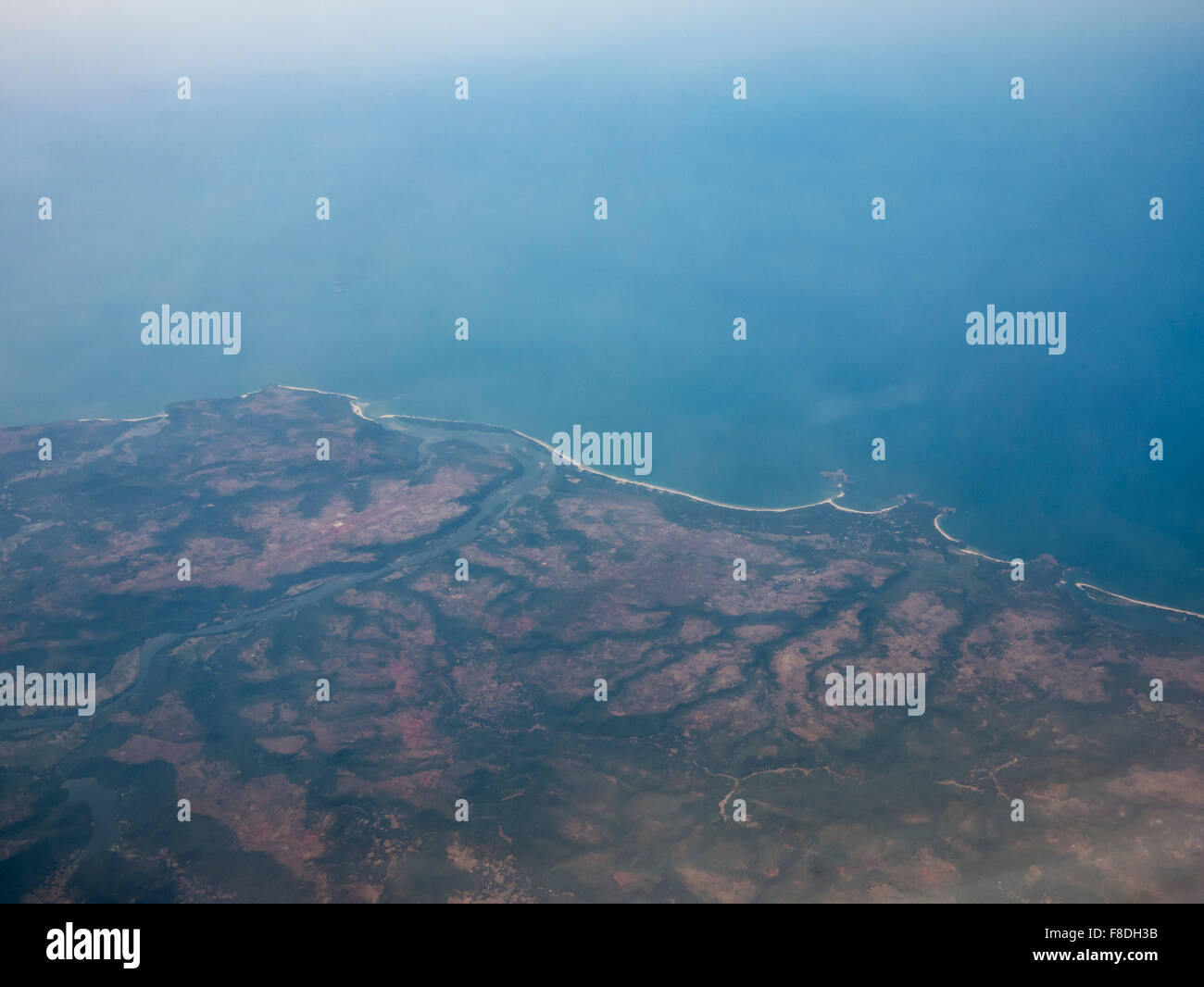 Aerial view of Indian west coast from an airplane during flight between ...