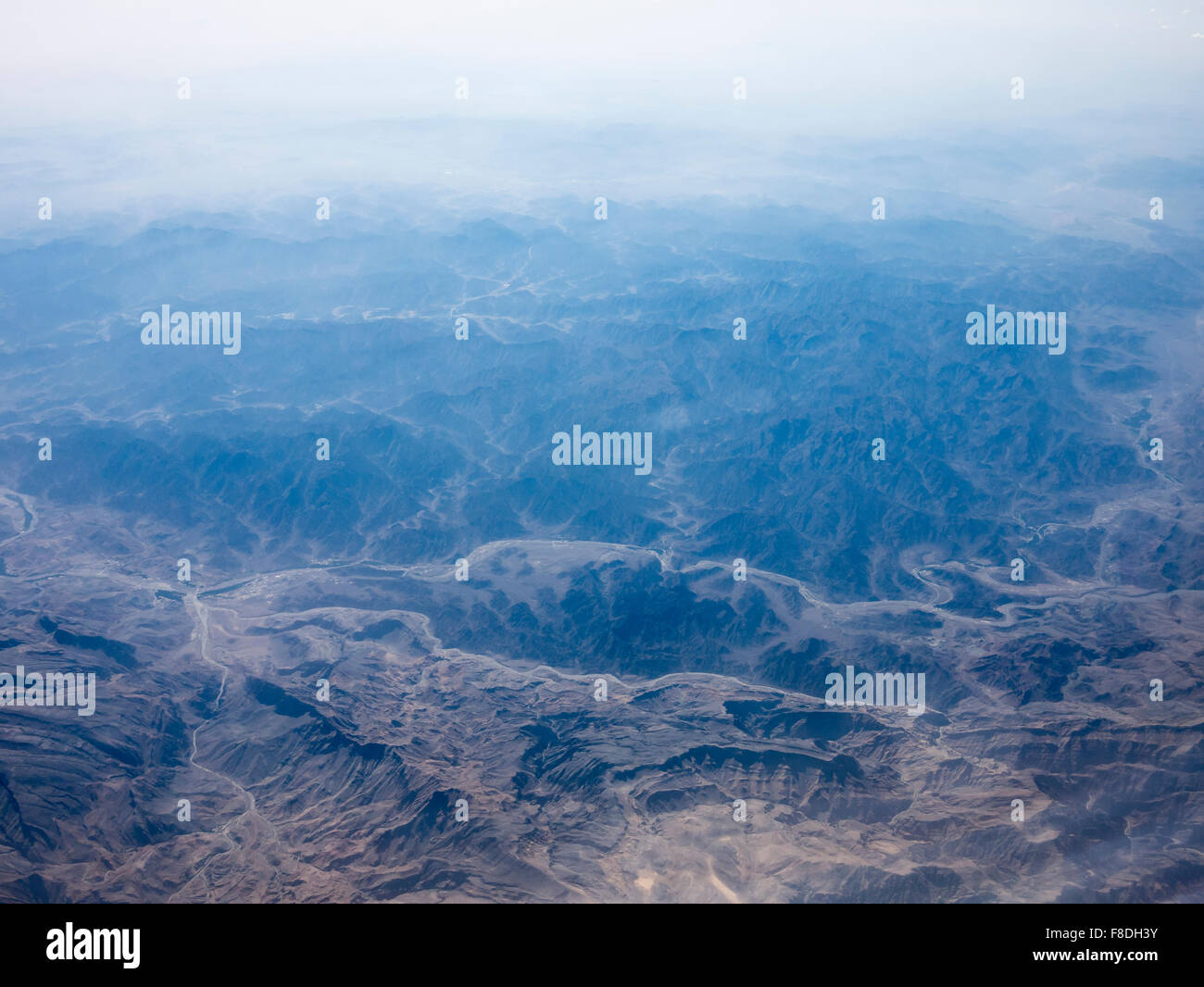Aerial view of mountains in Oman coastline along Arabian Sea from ...