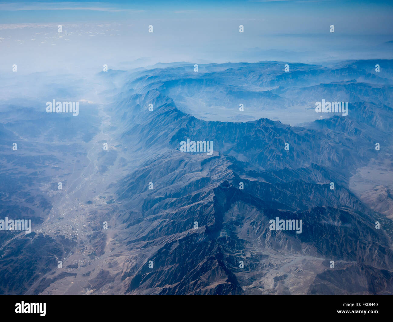 Aerial view of mountains in Oman coastline along Arabian Sea from ...