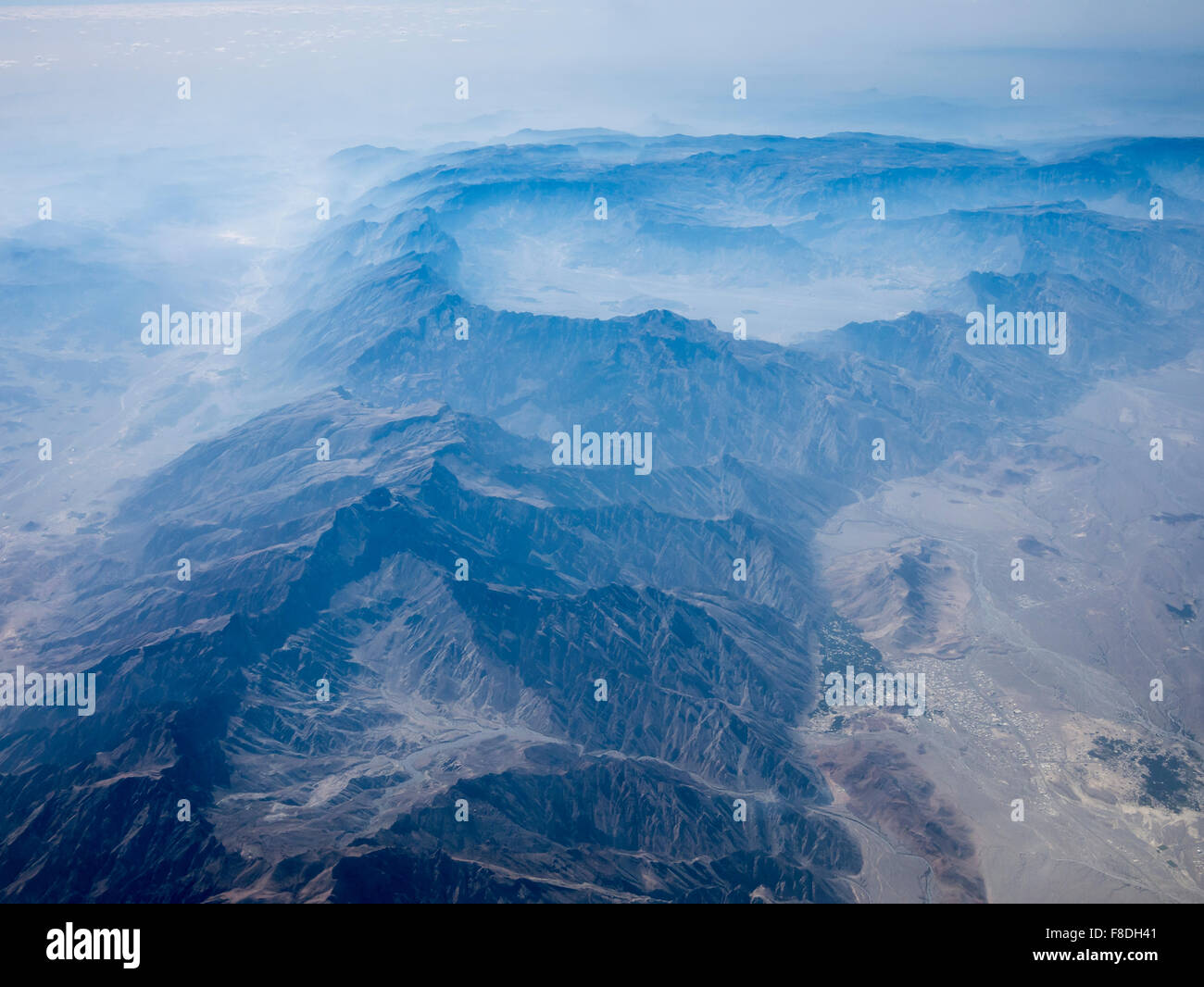 Aerial view of mountains in Oman coastline along Arabian Sea from ...