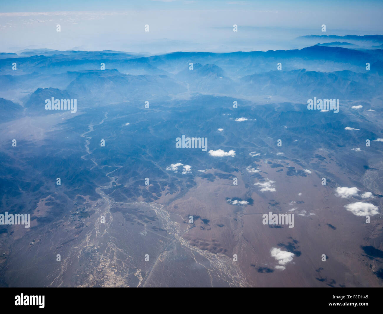 Aerial view of mountains in Oman coastline along Arabian Sea from ...