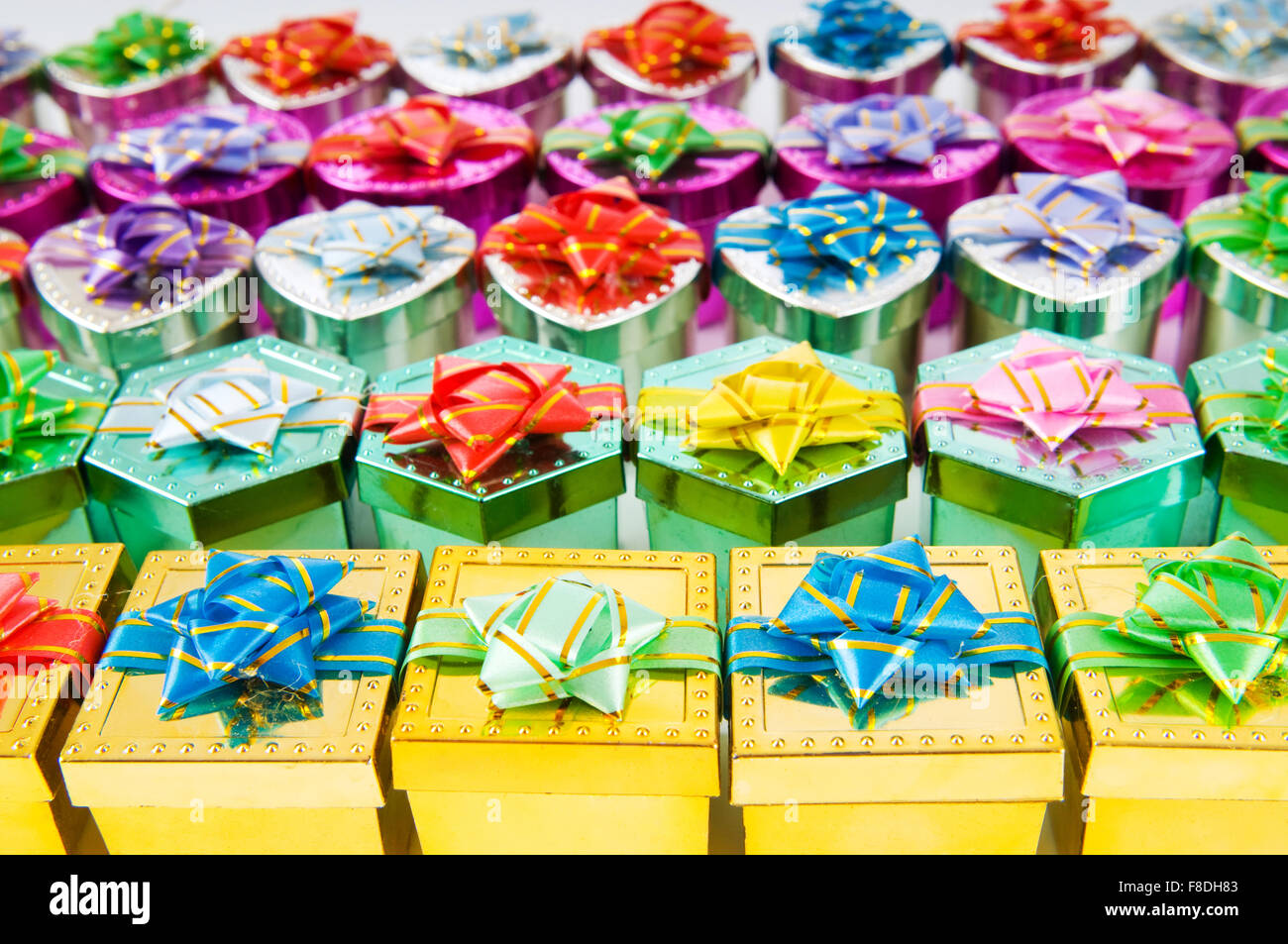 Many colourful gift boxes Stock Photo - Alamy