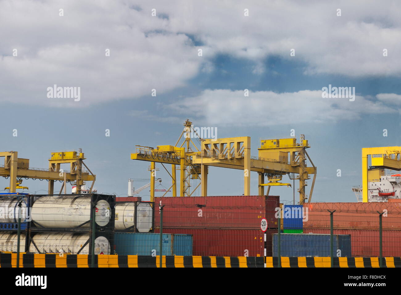 large container ship leaving the container port terminal Stock Photo ...