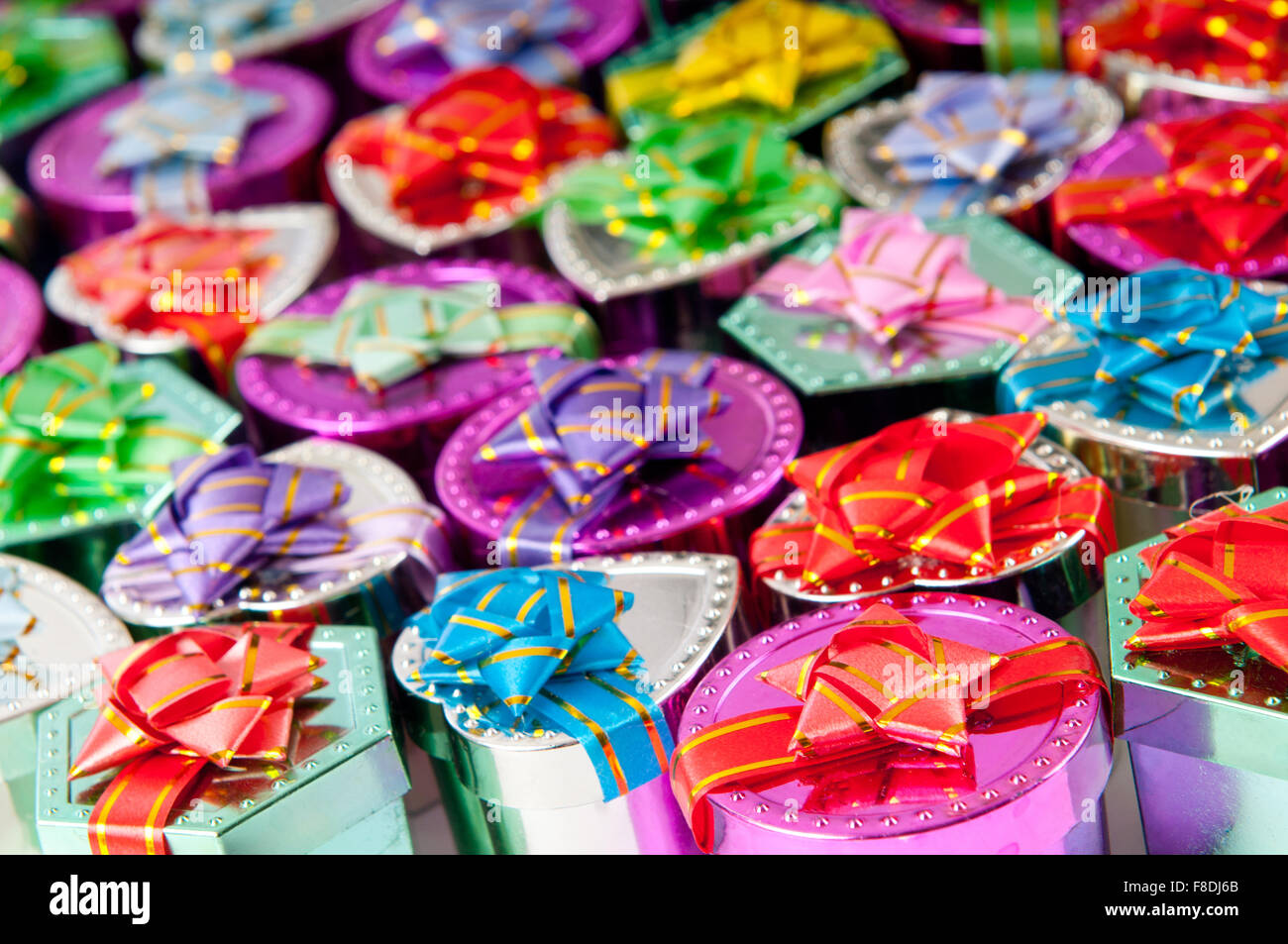 Many colourful gift boxes Stock Photo - Alamy