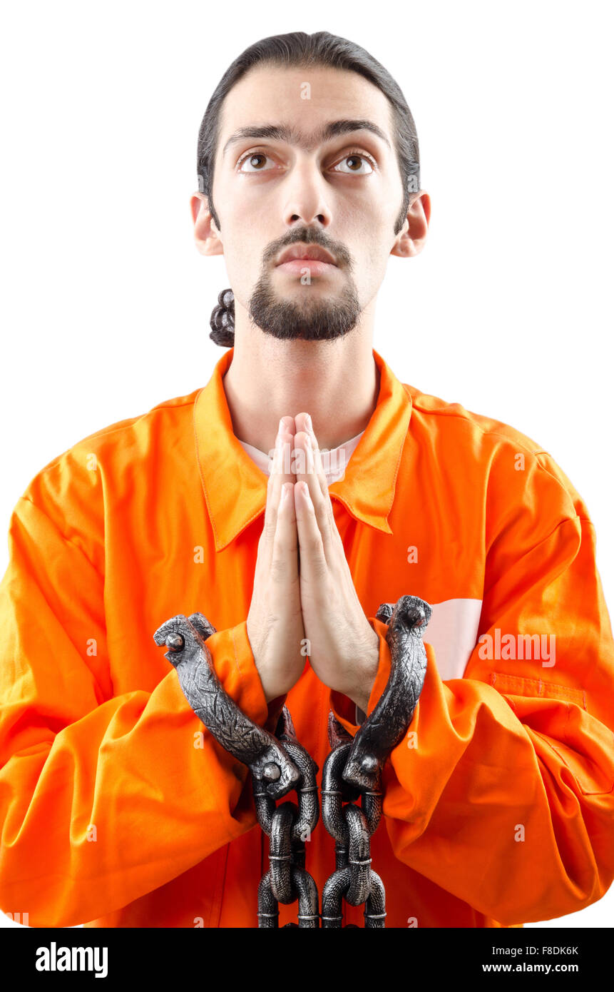 Criminal in orange robe in prison Stock Photo - Alamy