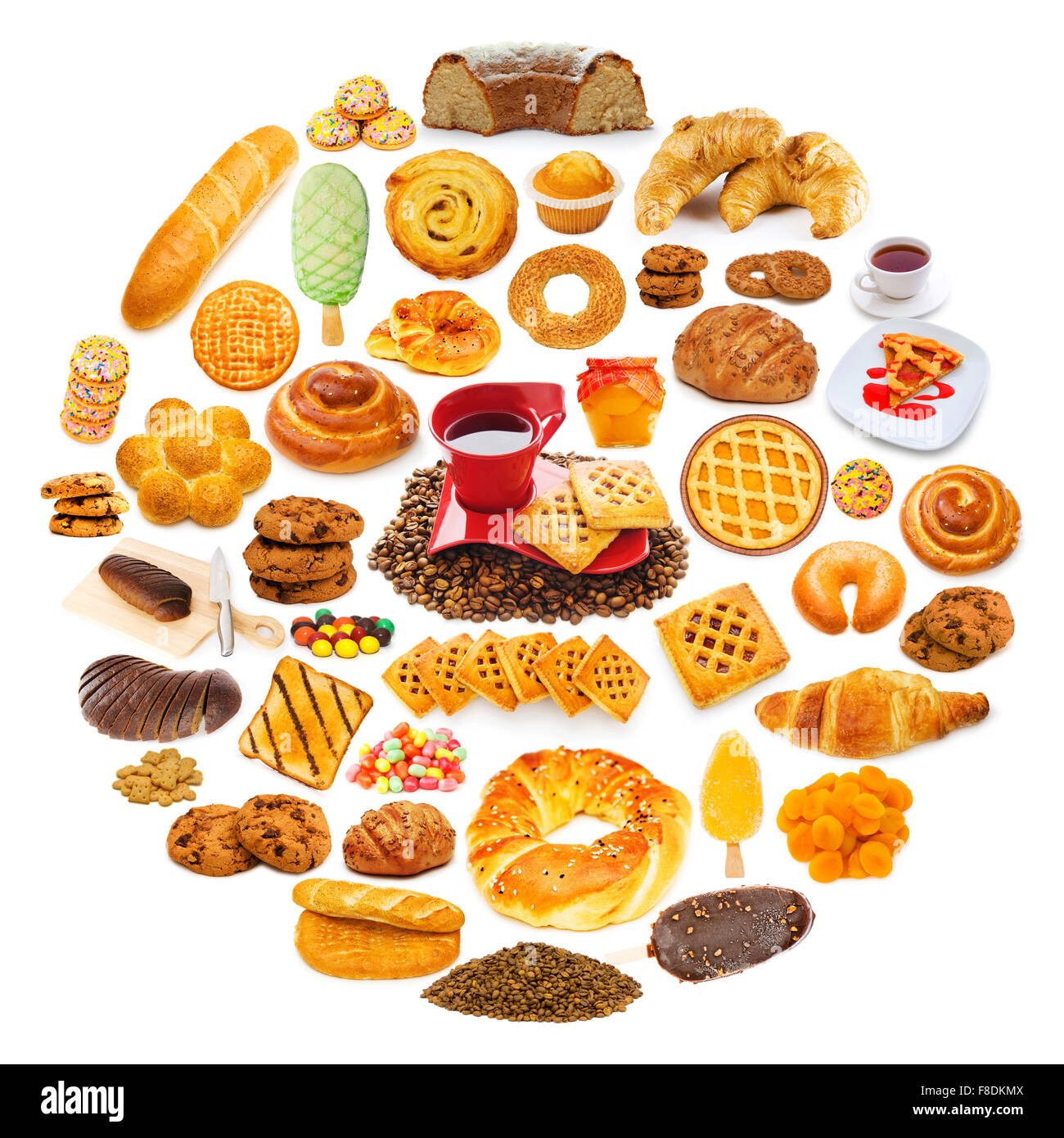Circle with lots of food items Stock Photo - Alamy