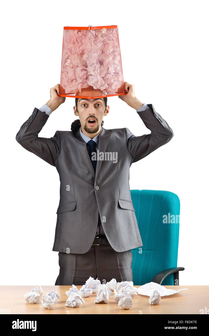Man with lots of wasted paper Stock Photo - Alamy