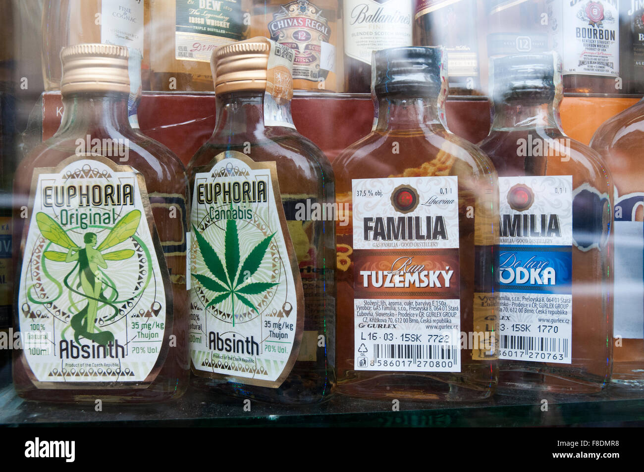 Local liquor products incorporating absinth and marijuana, Prague ...
