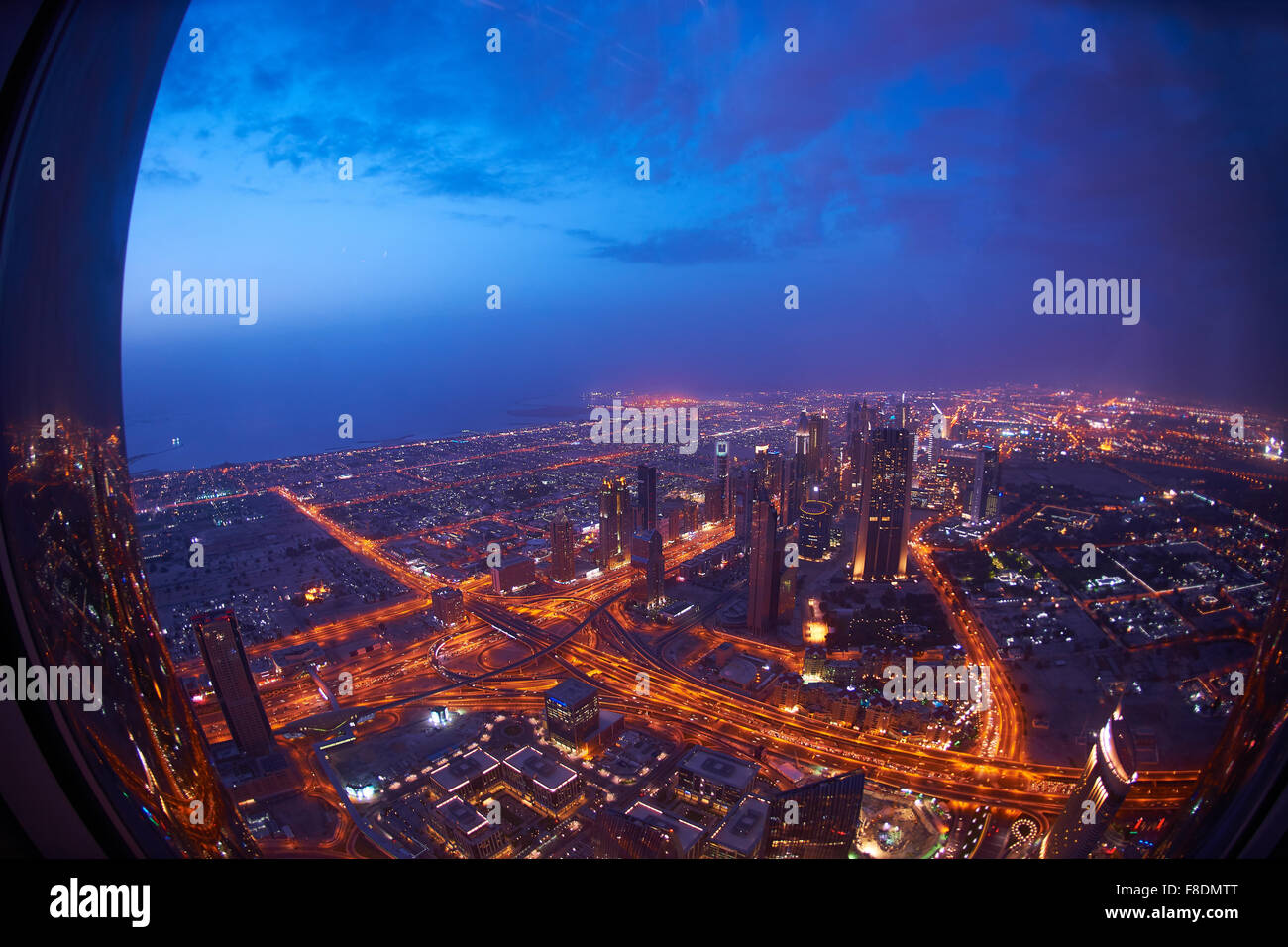 Dubai night skyline. Dubai streets by night. Al Yaqoub tower Dubai ...