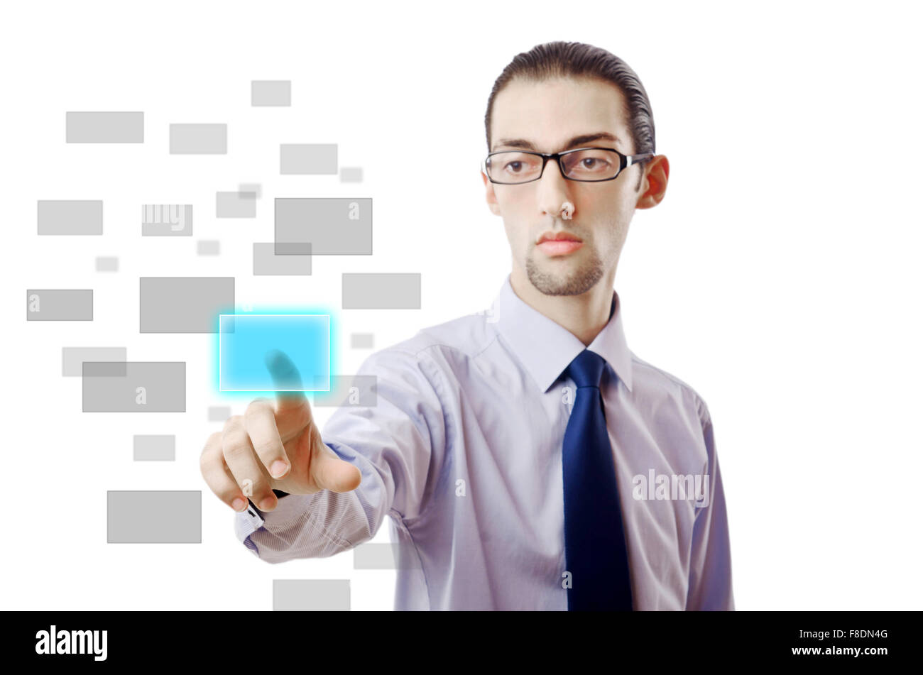 Businessman pressing virtual buttons Stock Photo - Alamy
