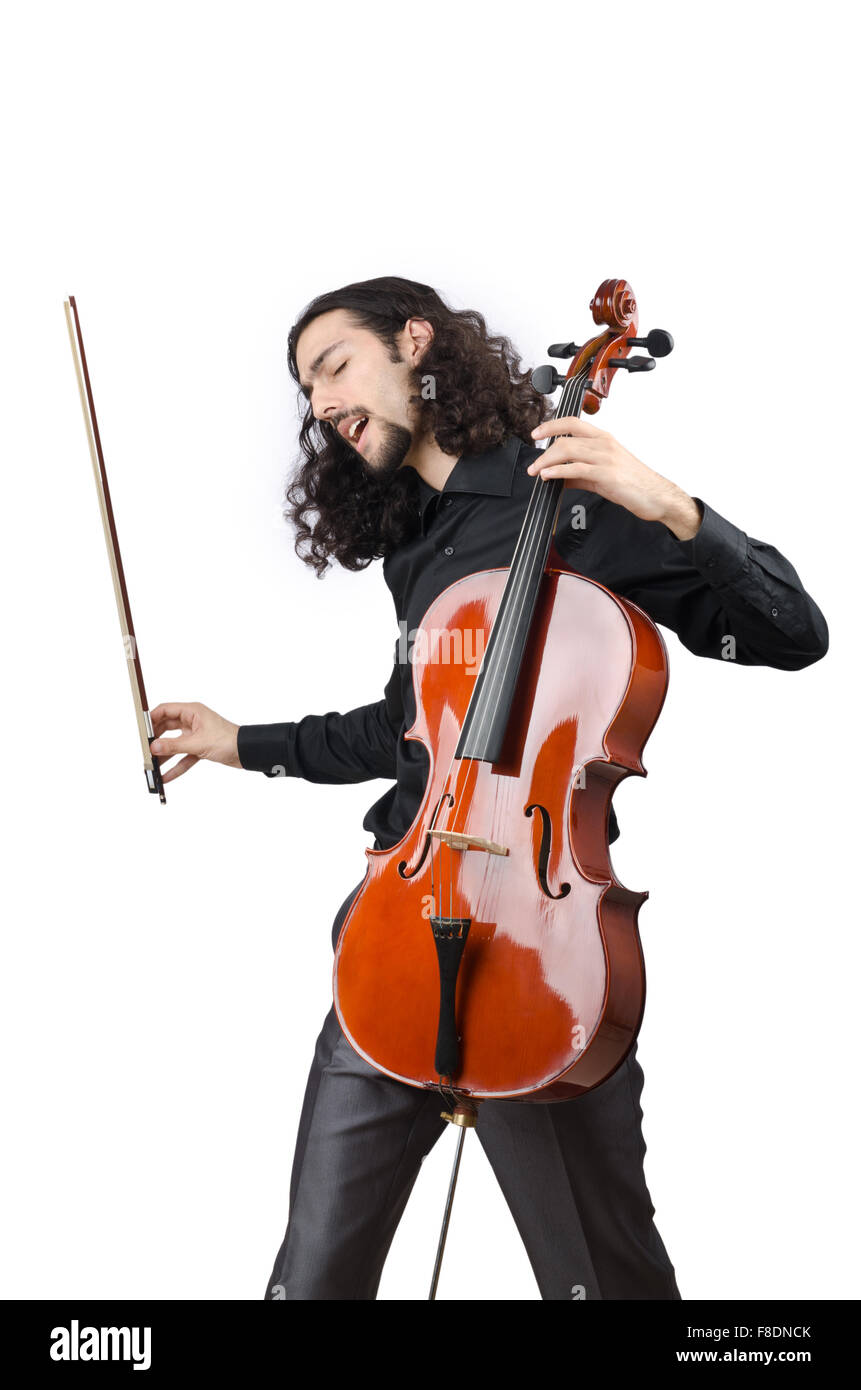 Man playing cello on white Stock Photo - Alamy