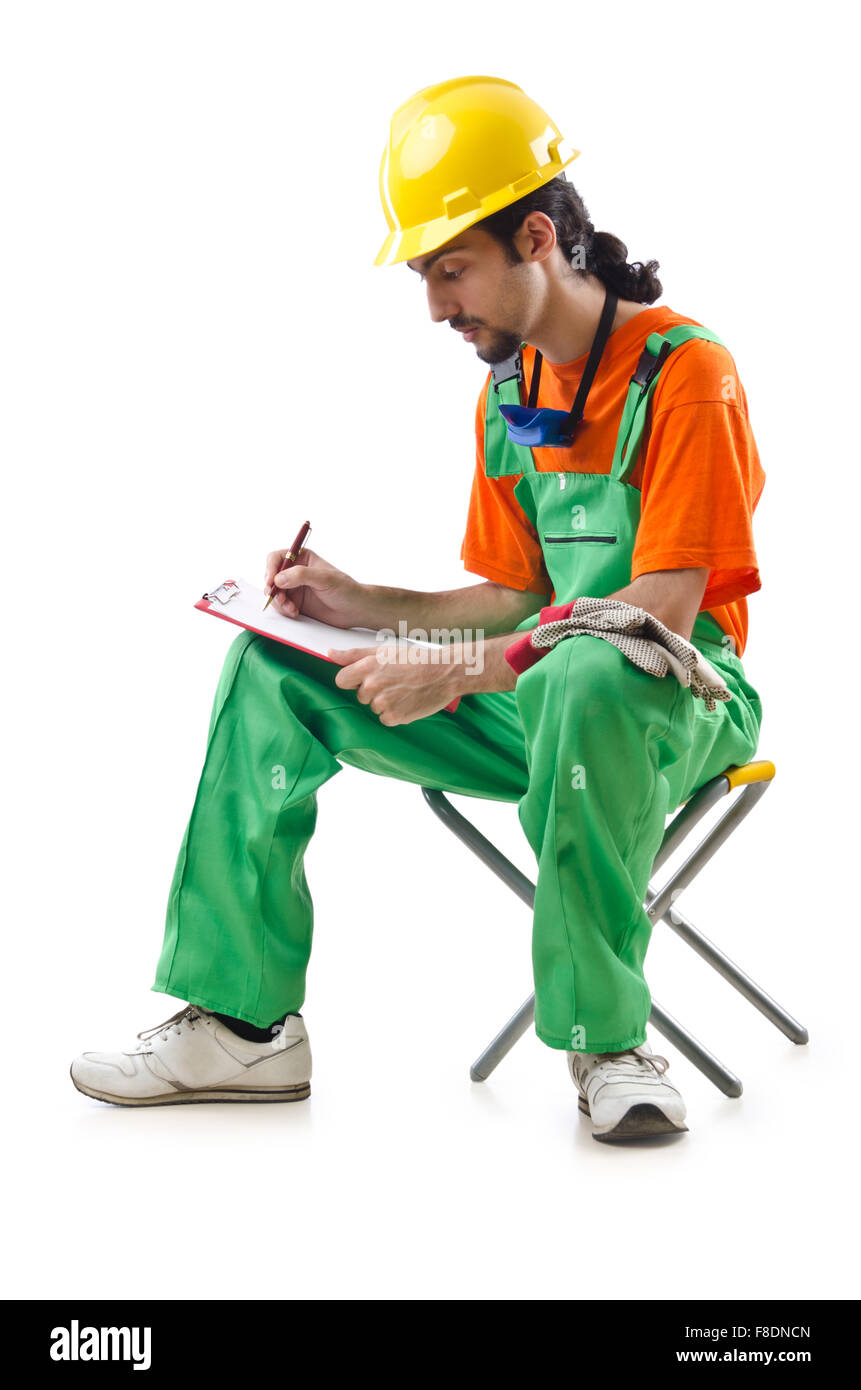 Construction worker isolated on white Stock Photo - Alamy