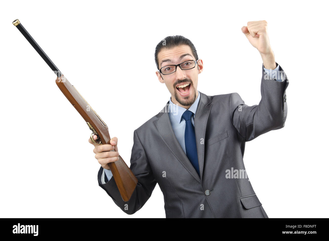 Businessman with gun isolated on white Stock Photo - Alamy