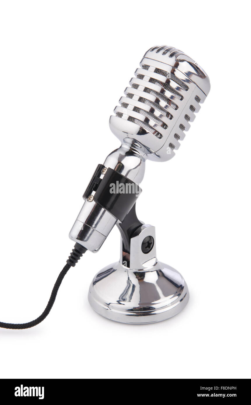 Retro vintage microphone isolated on white Stock Photo - Alamy