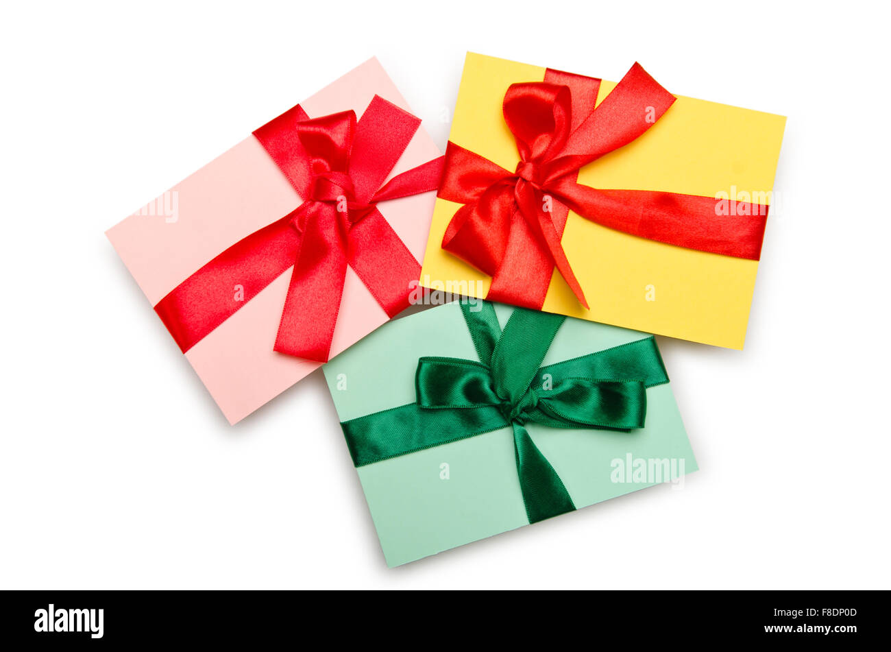 Envelope with colourful ribbon on white Stock Photo - Alamy