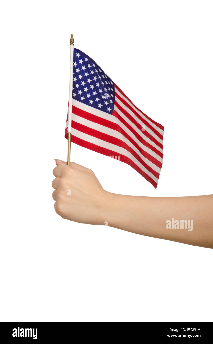 Hand holding american flag on white Stock Photo - Alamy