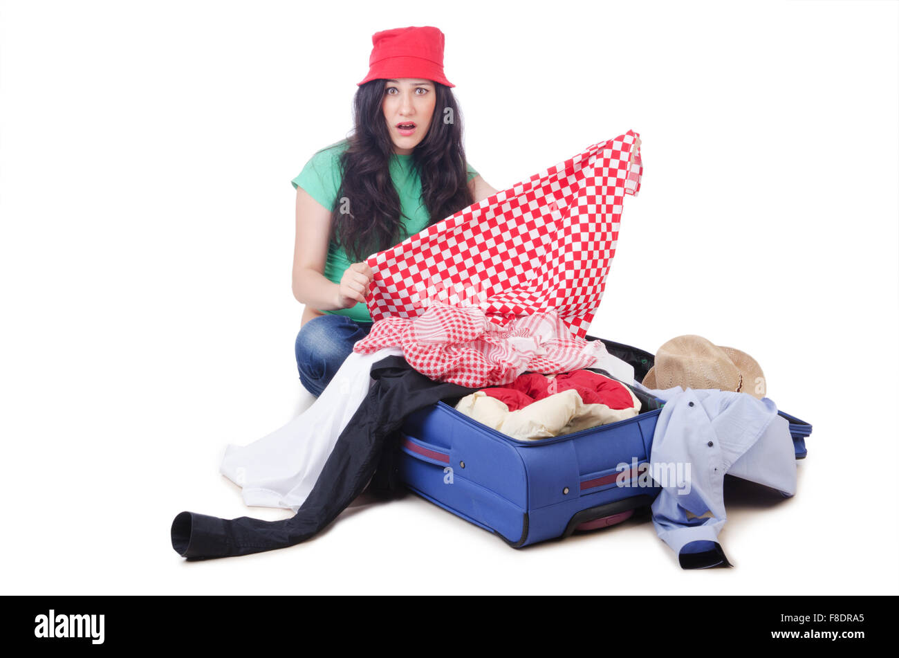 Girl packing for travel vacation Stock Photo - Alamy
