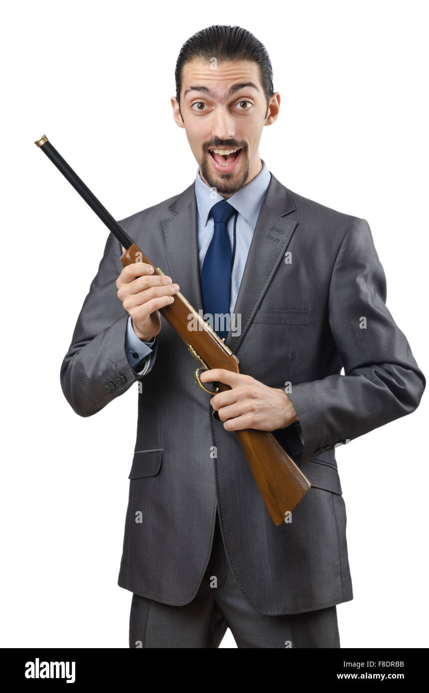 Businessman with gun isolated on white Stock Photo - Alamy