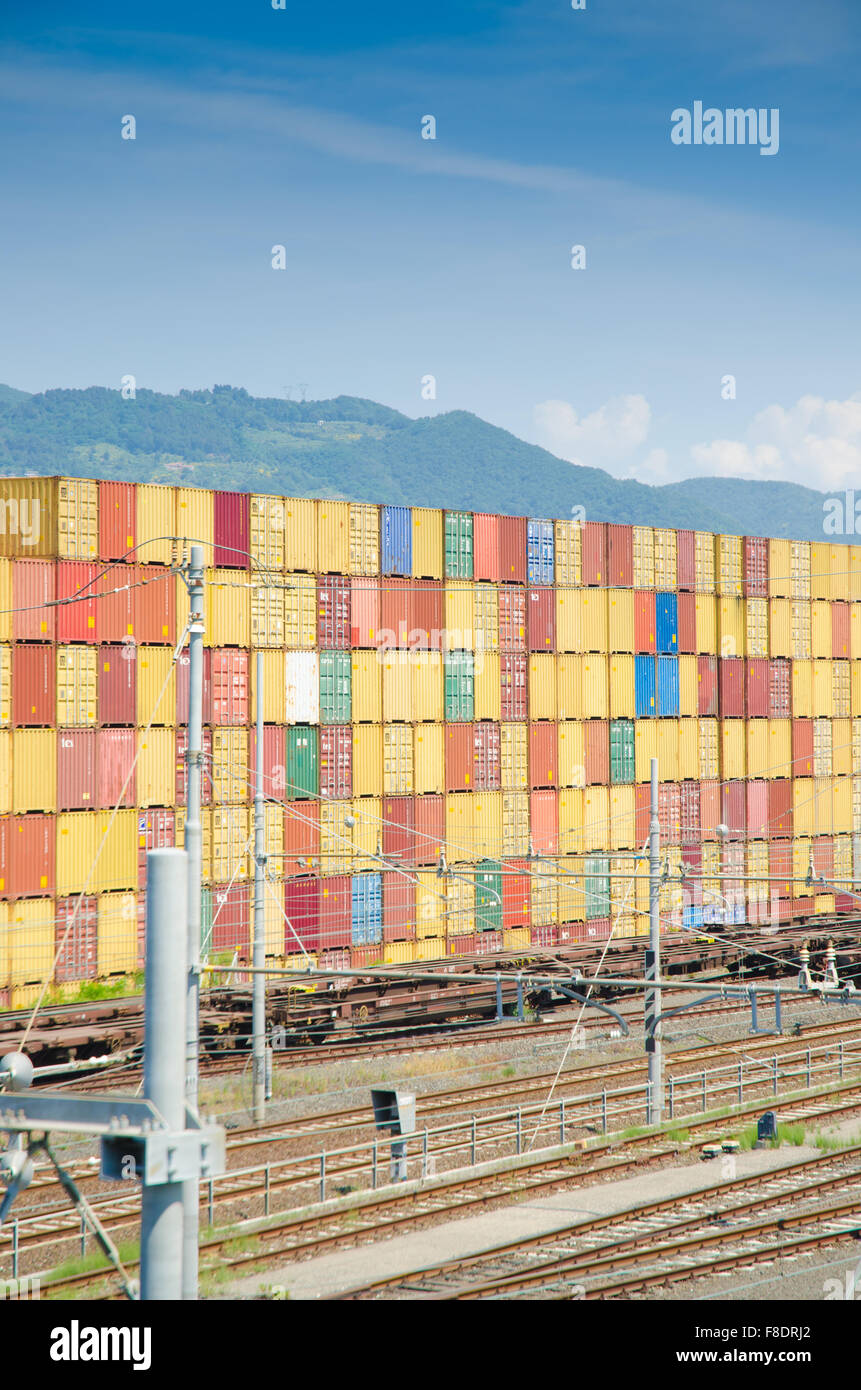 Stacks of containers at the loading port Stock Photo - Alamy