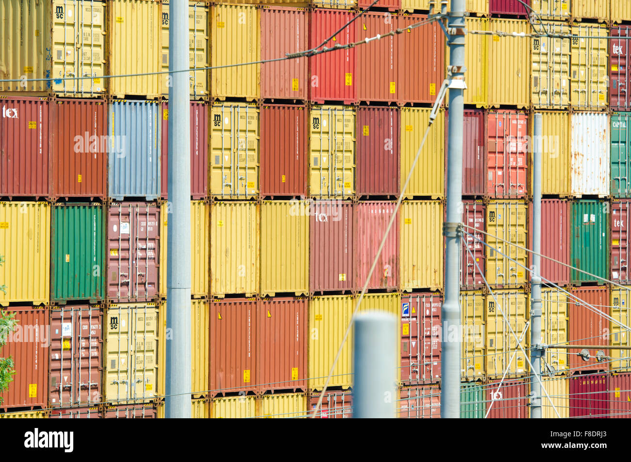 Stacks of containers at the loading port Stock Photo - Alamy