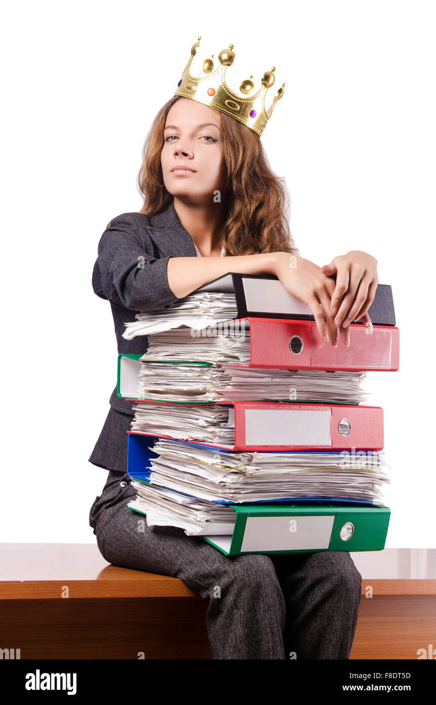 Businesswoman with lots of folders Stock Photo - Alamy