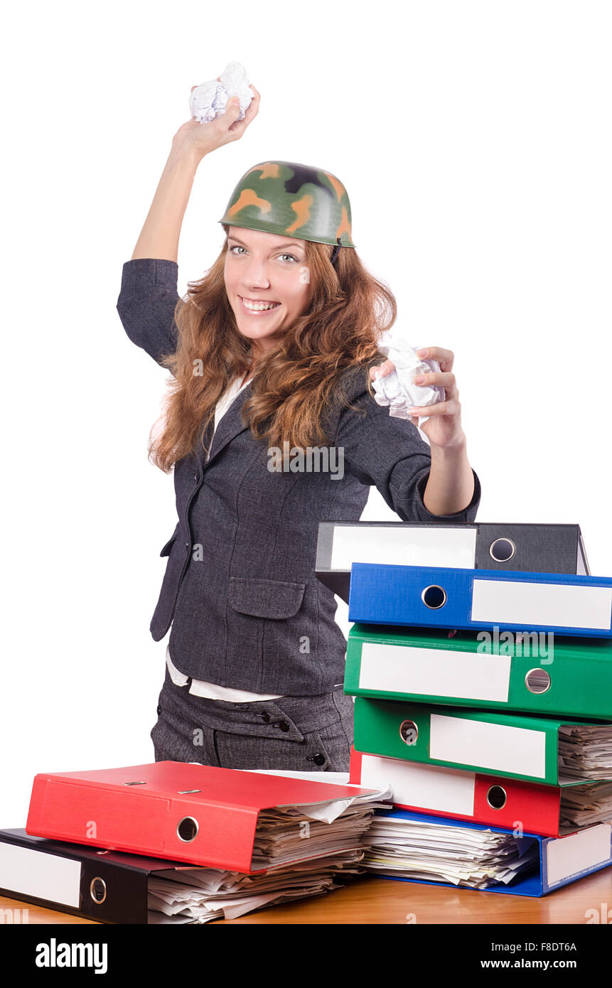 Office fight concept with female worker Stock Photo - Alamy