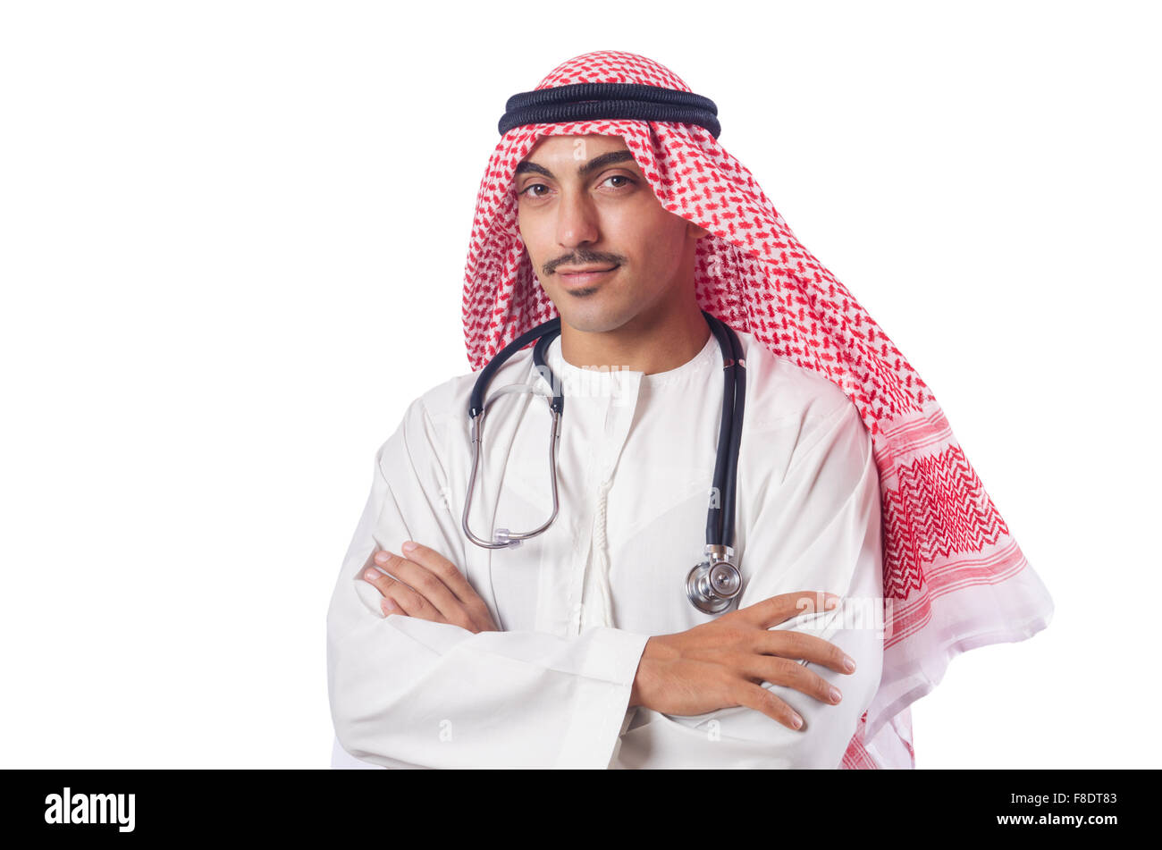 Arab doctor with stethoscope on white Stock Photo - Alamy