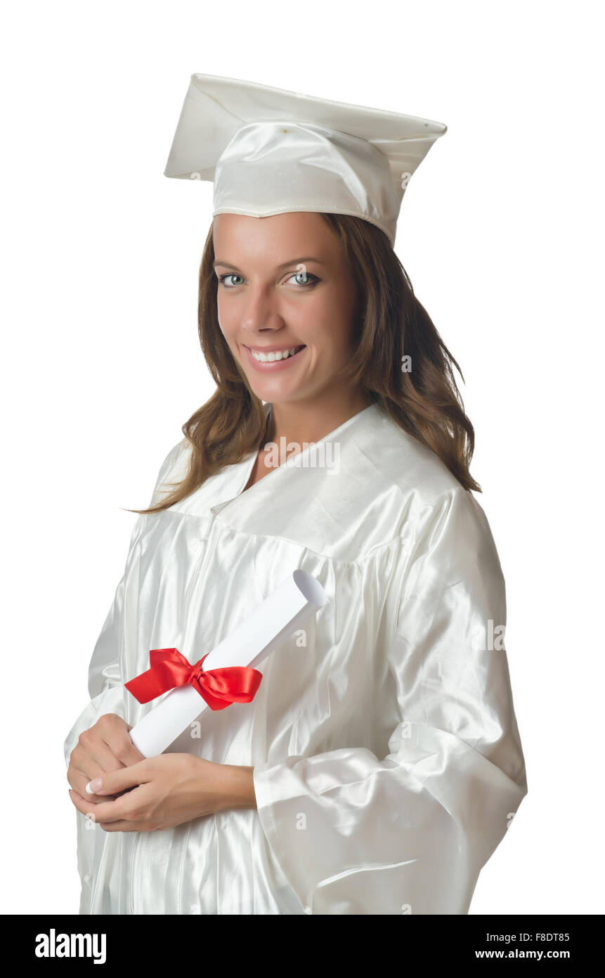 Young student with diploma on white Stock Photo - Alamy