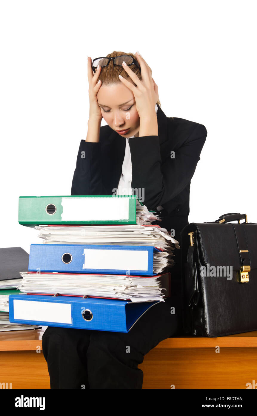 Woman with lots of work Stock Photo - Alamy