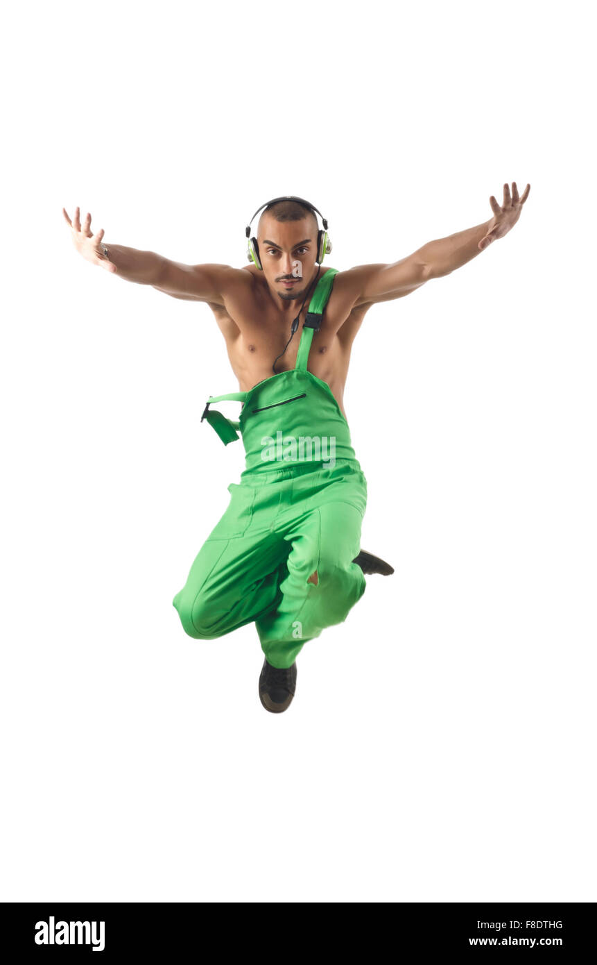 Construction worker jumping and dancing Stock Photo - Alamy